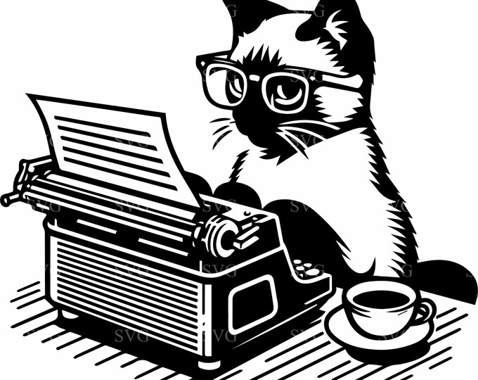 4 Writer Cat Design – Typewriter SVG – Funny Clipart for Book Lovers ...