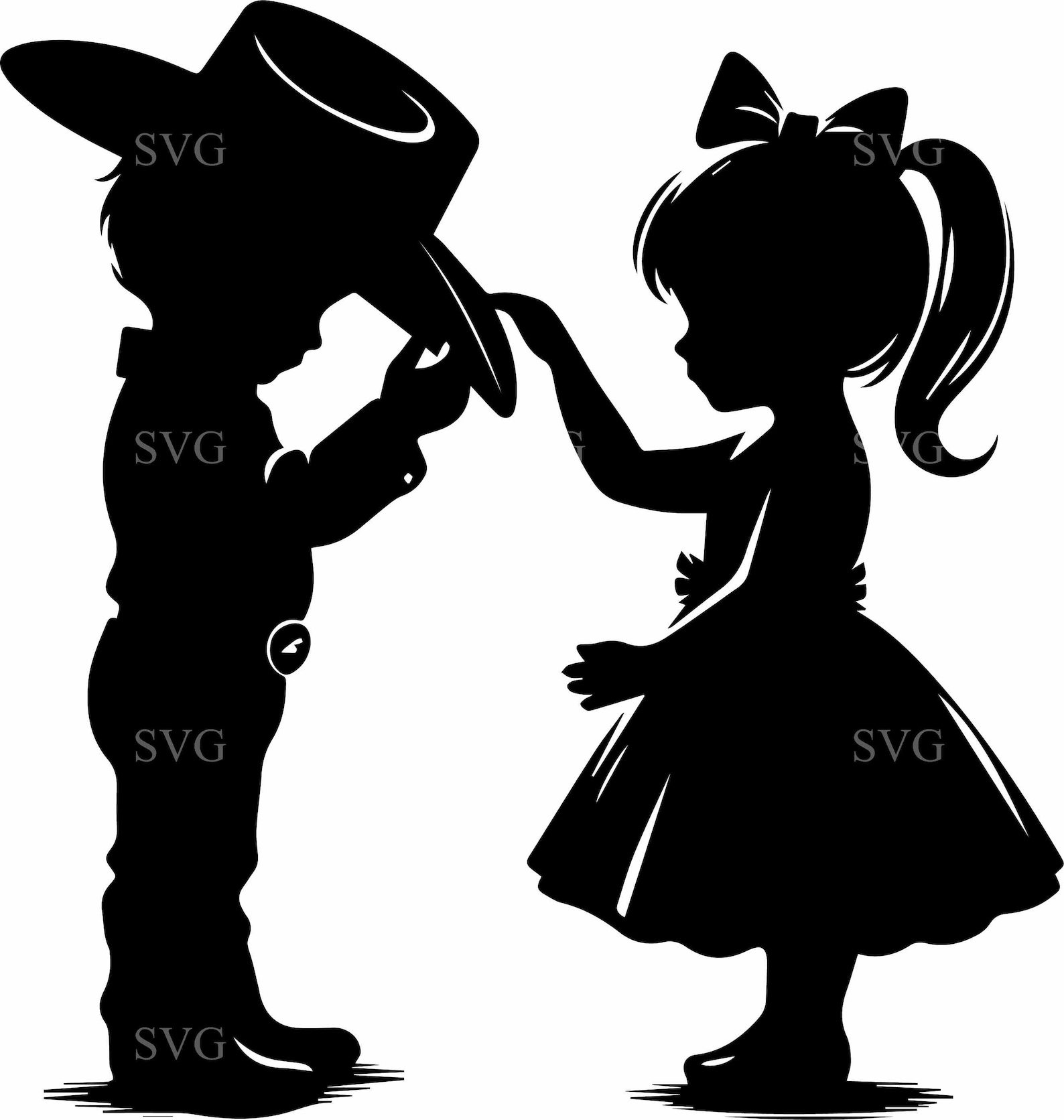 4 Vintage Kids Silhouette SVG – Boy Tipping Hat Girl Dress Sweet ...
