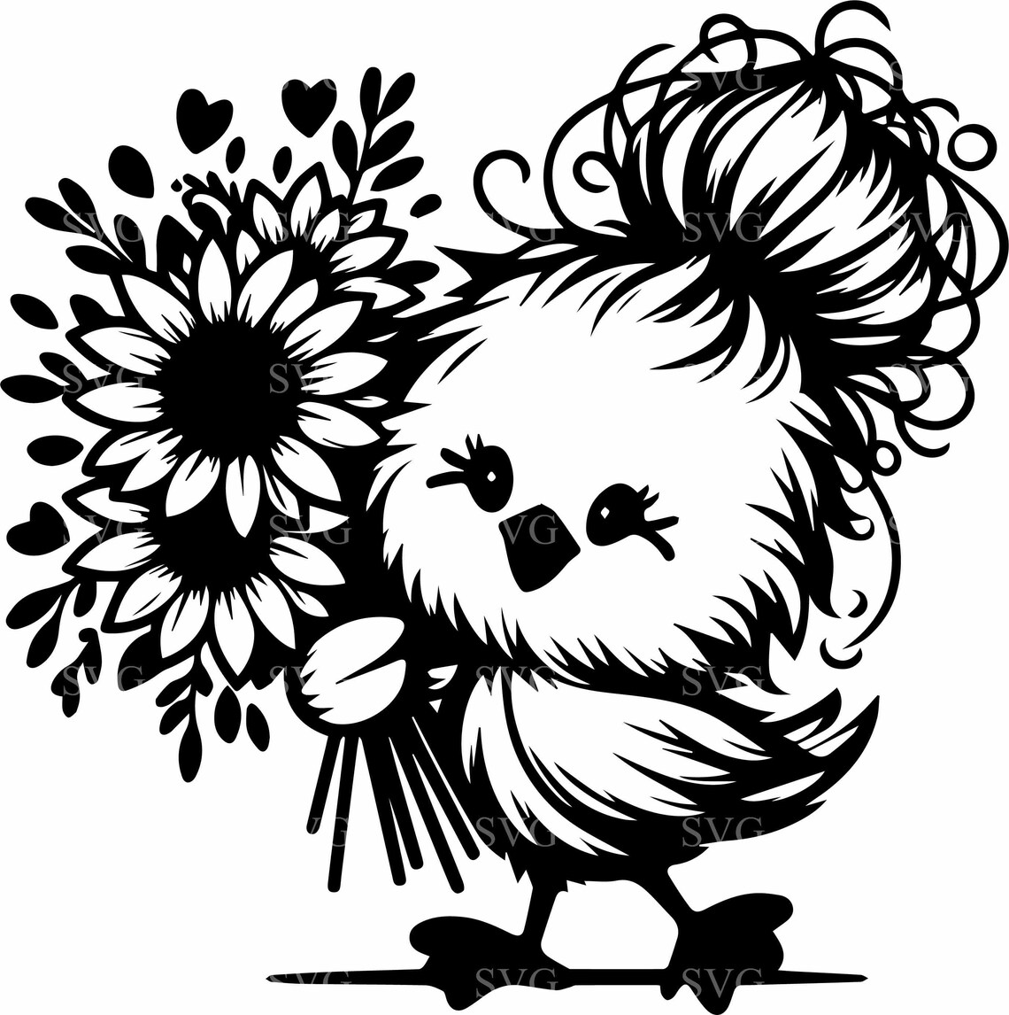 4 Bird With Flowers SVG Cut File, Top Knot Bird Bouquet (digital ...