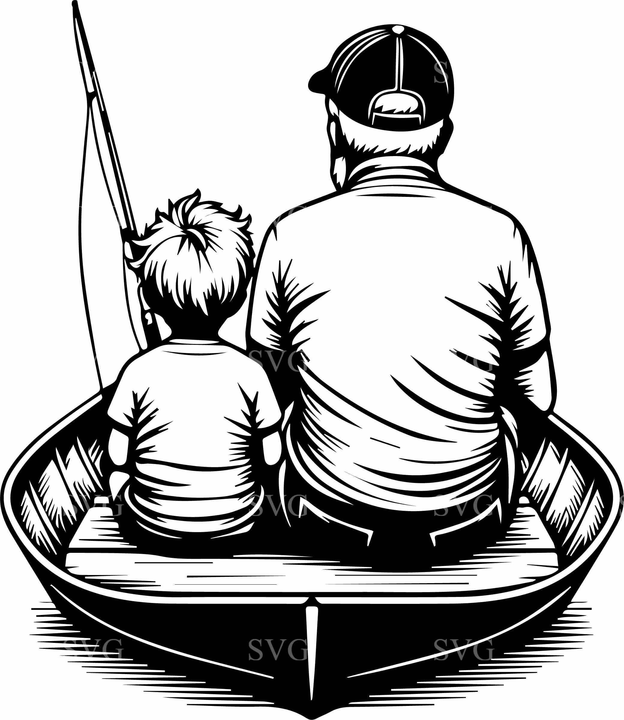 Grandfather and Grandson Fishing SVG | 4 Heartwarming Boat Scene Cut ...