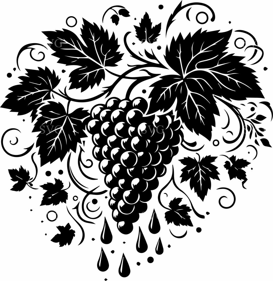 7 Grapevine Cluster SVG – 7 Grape Bunch Cut File – Vineyard Fruit ...