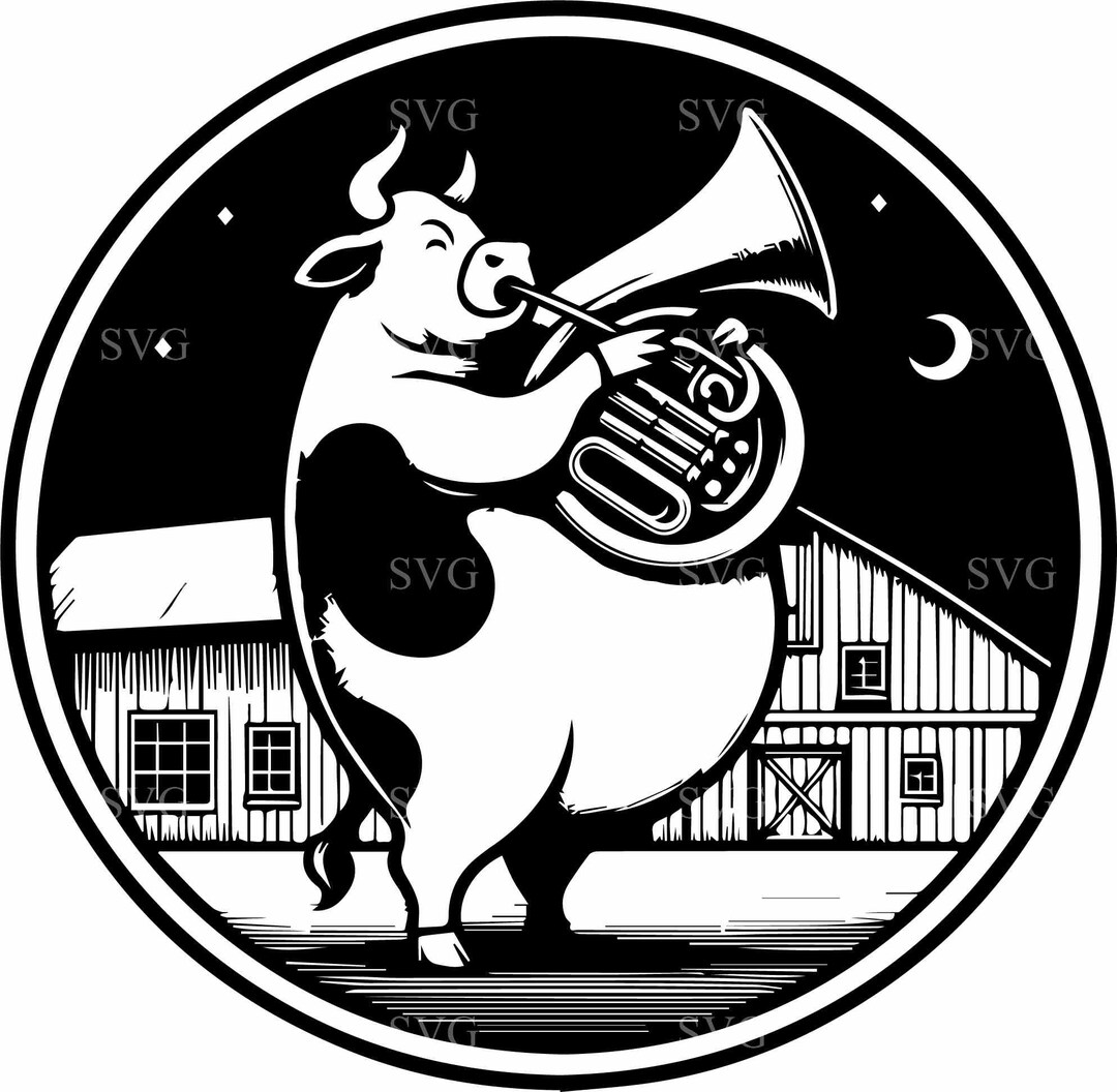 Cow Playing Tuba SVG | 3 Farm Animal Music Clipart | Musical Cow Barn ...