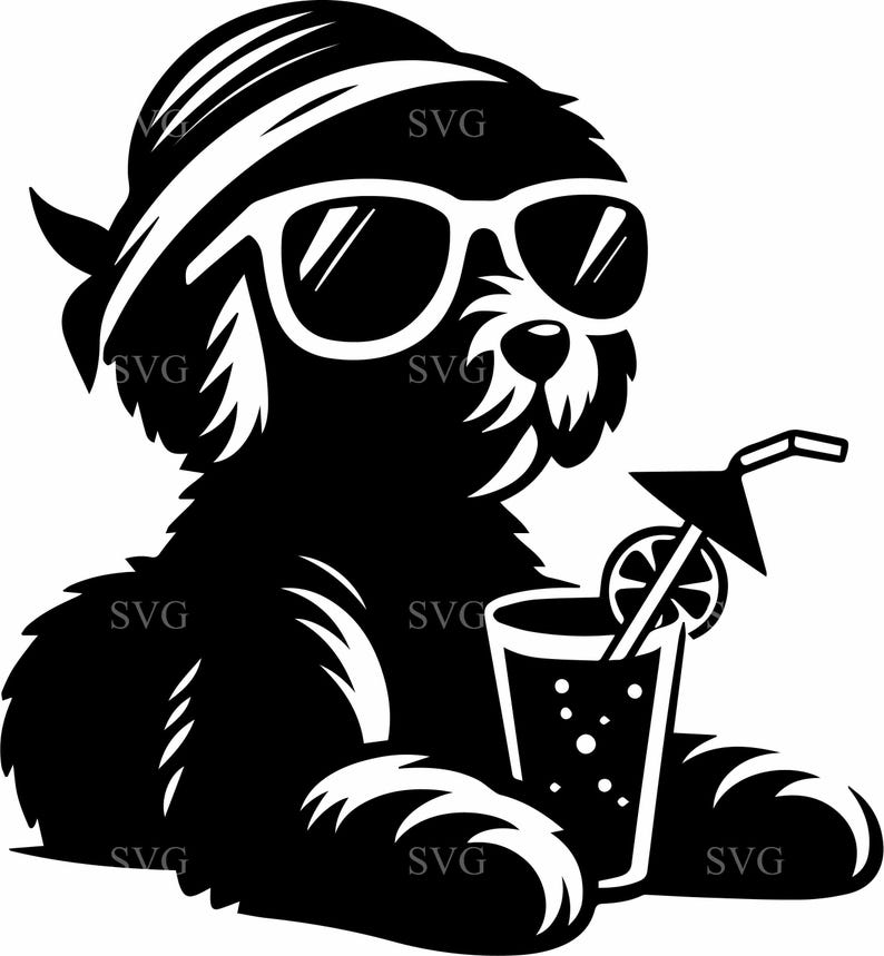 6 Summer Dog SVG Sunglasses Drink Silhouette Cut File Funny Pet ...