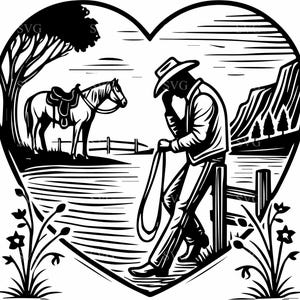 Western Cowboy Heart SVG 4 Cut File - Cowboy With Horse by River Design ...
