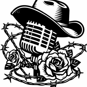 6 Country Music SVG - 6 Cowboy Hat, Mic Roses Clipart - Western Singing ...
