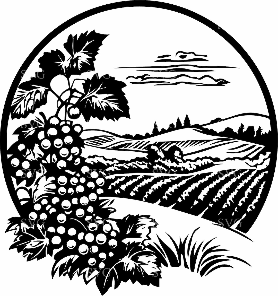 4 Vineyard SVG 4 Cut File - Scenic Grapevine Silhouette With Hills and ...