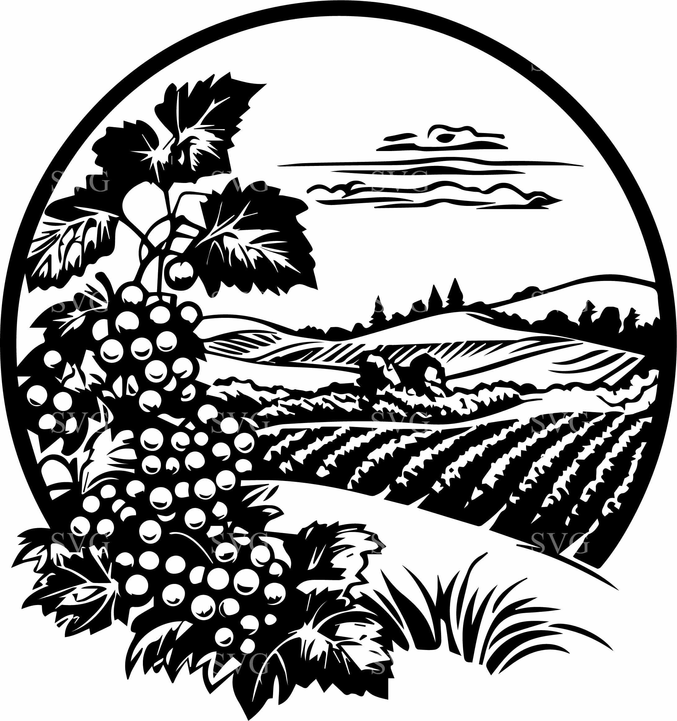 4 Vineyard SVG Cut File – Scenic Grapevine Silhouette, Rustic Wine ...