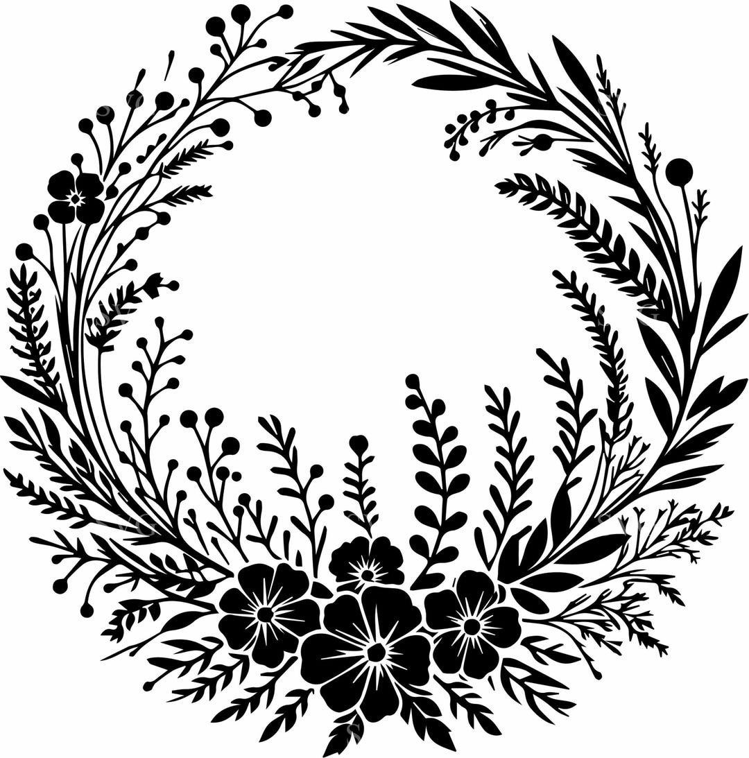 7 Wildflower Wreath SVG, 7 Rustic Floral Circle Frame Clipart ...