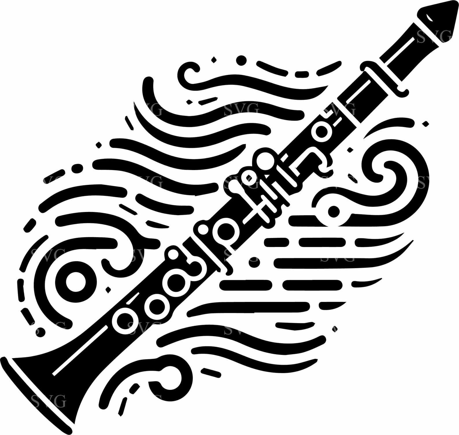 5 Clarinet SVG 5 Cut File, Musical Instrument Clipart, Music Notes PNG ...
