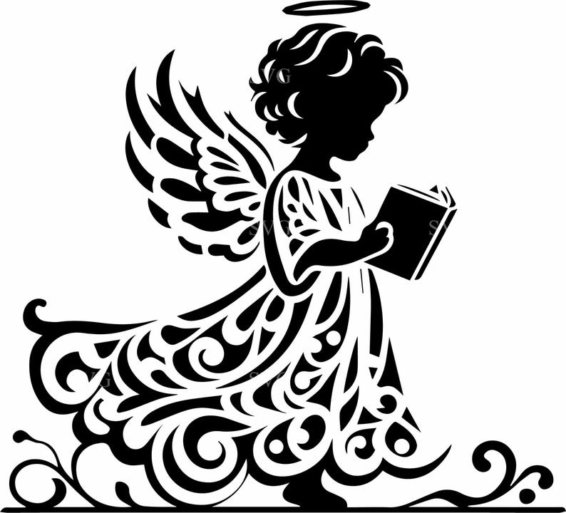 8 Child Angel SVG – Angel With Book Cut File for Memorial Crafts ...