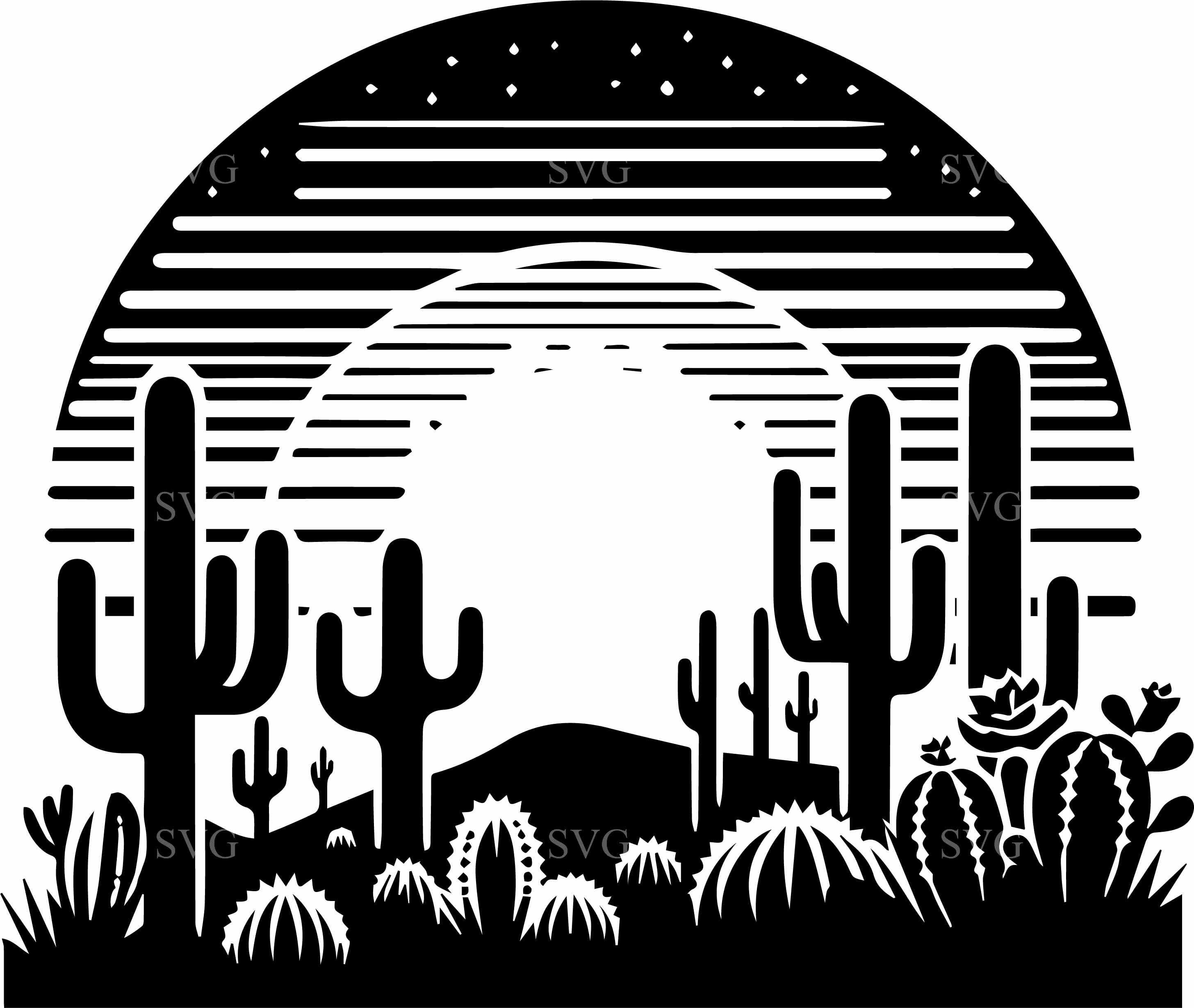 10 Desert Sunset Cactus SVG – Southwestern Silhouette Cut File (digital ...