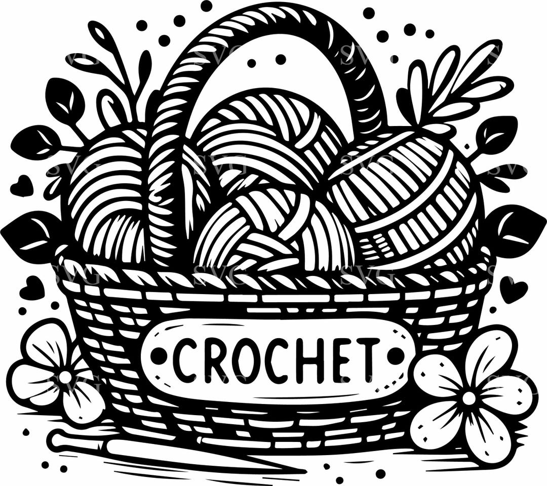 4 Crochet Basket SVG, 4 Yarn and Crochet Hook Cut File, Crafting ...