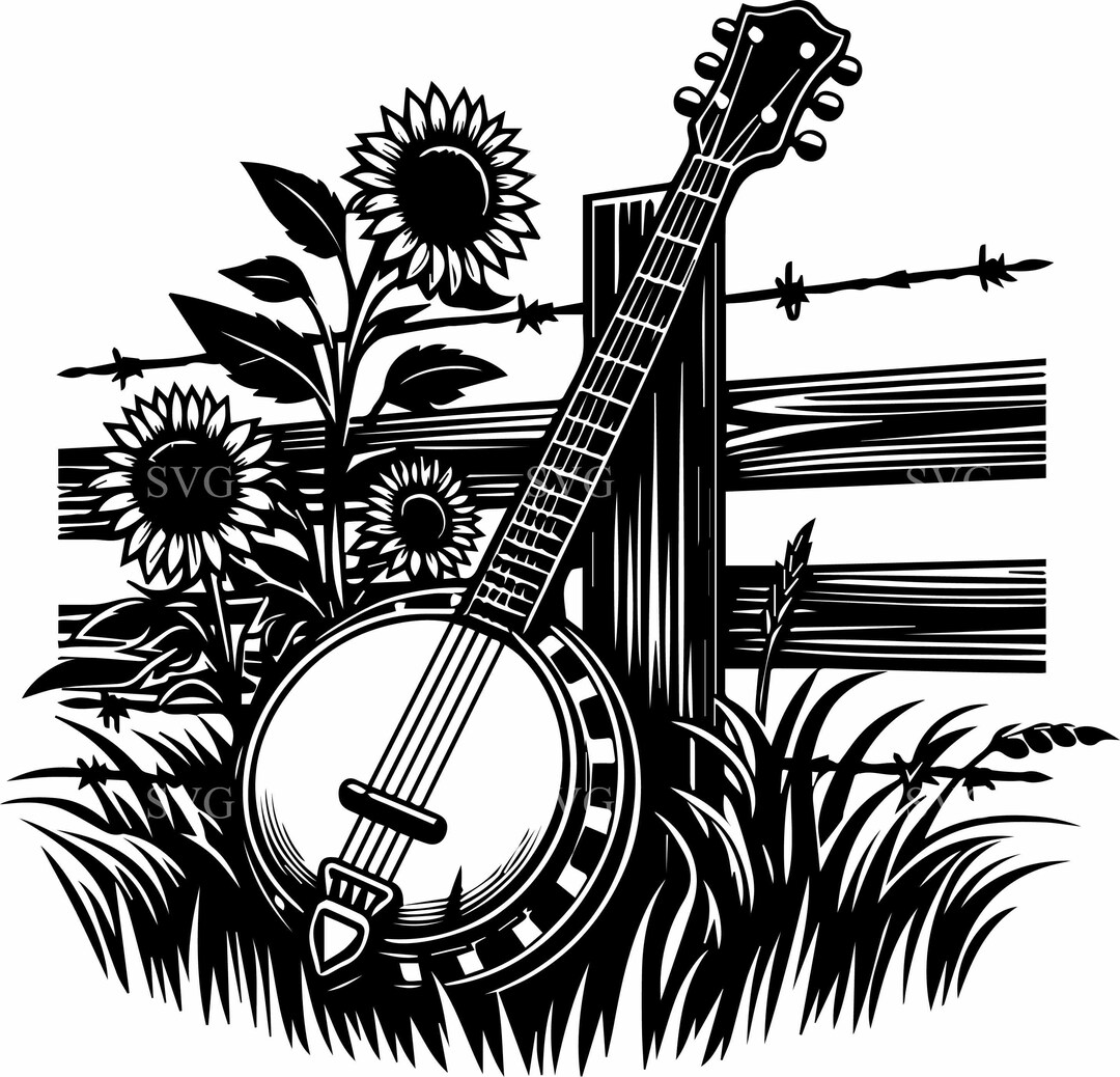 7 Banjo Sunflower SVG - 7 Rustic Fence Cut File - Country Music Scene ...