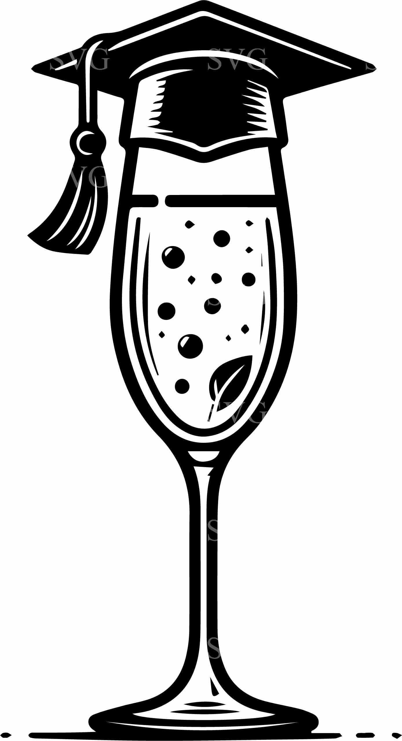 8 Graduation Champagne Glass SVG – Bubbles, Cap, Digital Design (cut ...