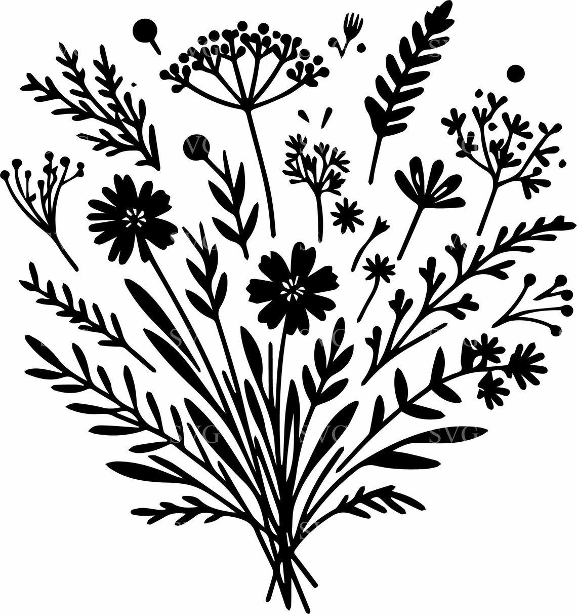 6 Wildflower Bunch – Botanical SVG – Rustic Floral Cut File Wall Art ...