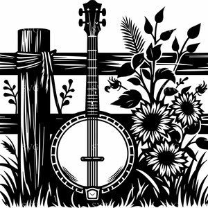 7 Banjo Sunflower SVG - 7 Rustic Fence Cut File - Country Music Scene ...
