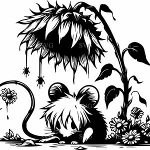 Adorable Mouse With Sunflowers SVG 5 Whimsical Animal in Rain Cut File ...