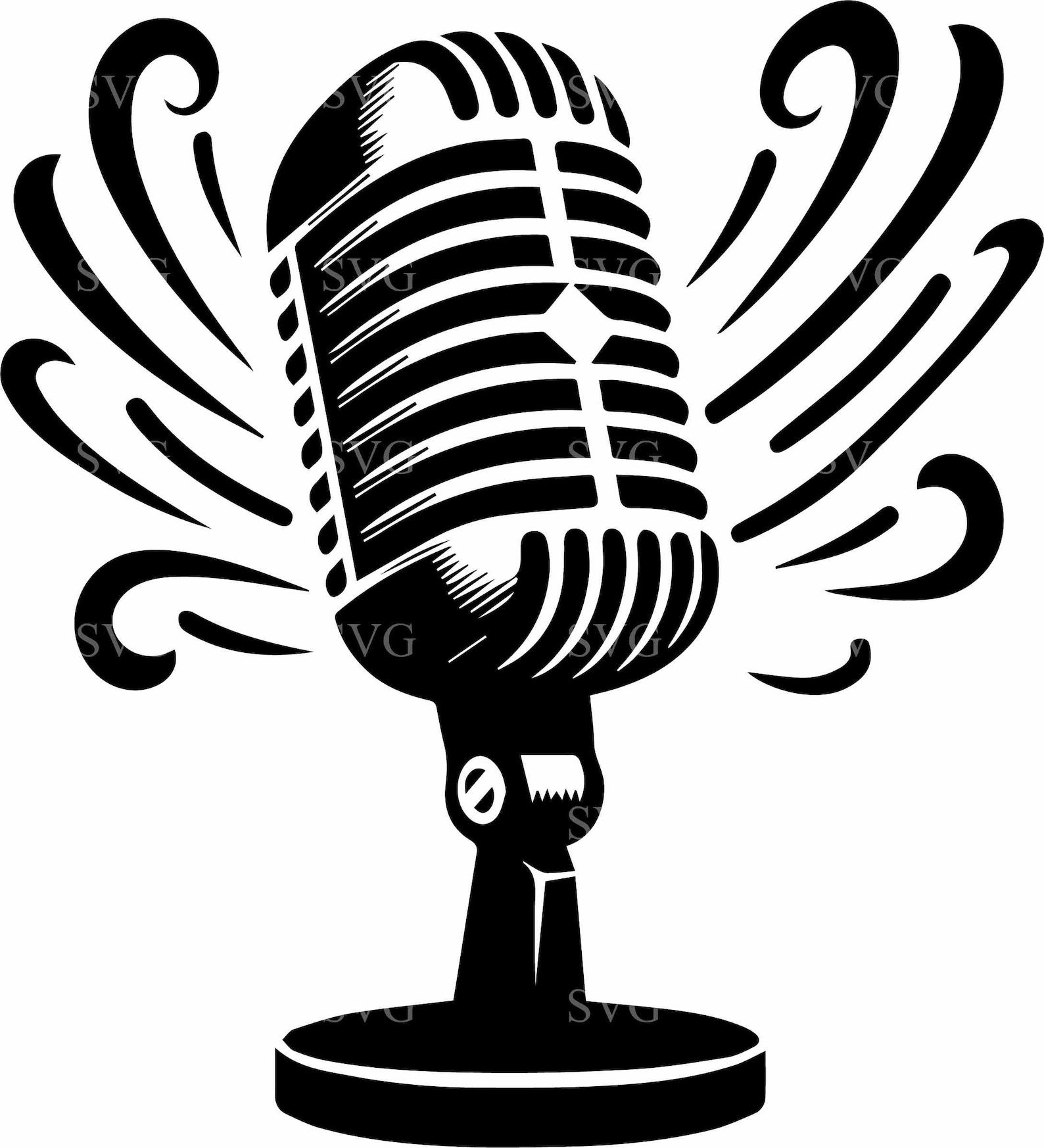 Vintage Microphone SVG 4 Cut File, Retro Mic With Swirls and Sparkles ...