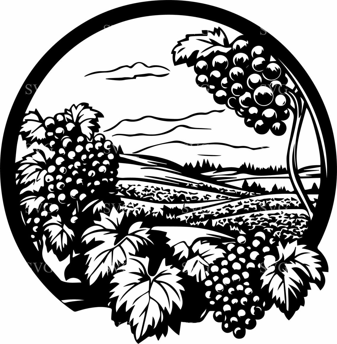 4 Vineyard SVG Cut File – Scenic Grapevine Silhouette, Rustic Wine ...