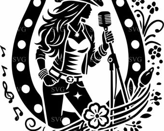 Modern Cowgirl Singer SVG 5 Cut File - Country Music Performer With ...