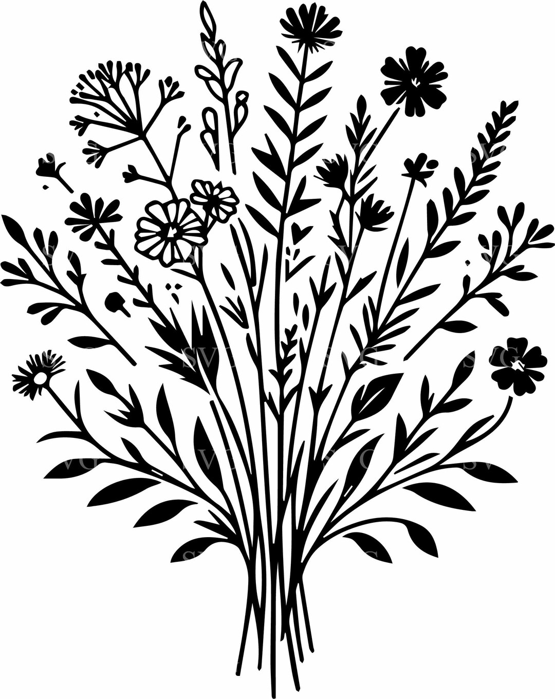 6 Wildflower Bunch – Botanical SVG – Rustic Floral Cut File for Cards ...