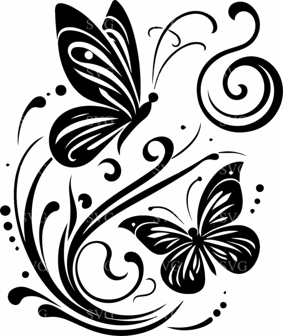 5 Elegant Butterfly SVG, 5 Ornate Swirl Cut File, Decorative Butterfly ...
