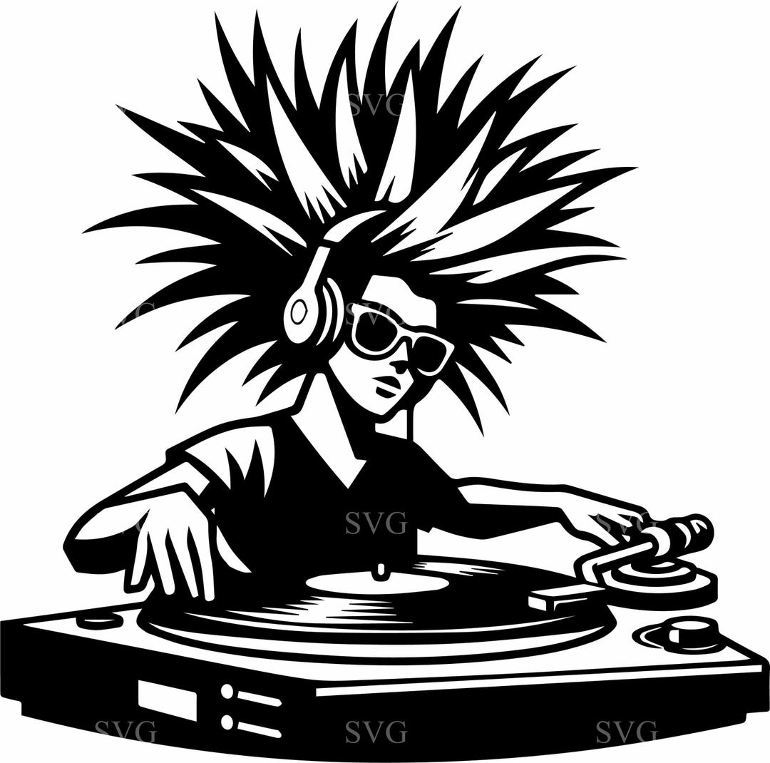 4 DJ Turntable SVG Cut File - Punk Style Disc Jockey Vector for Music ...