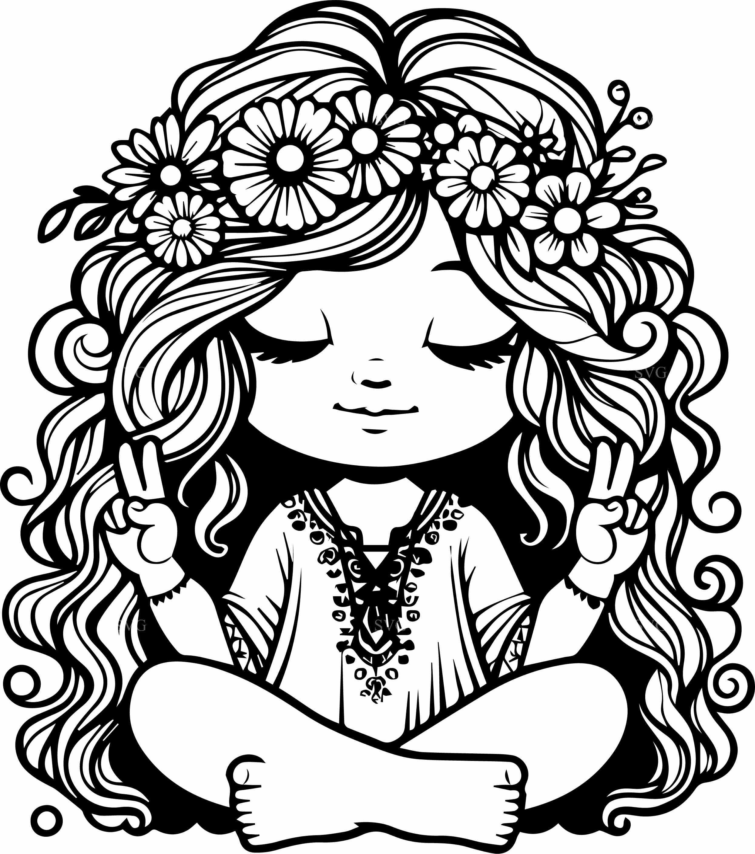 7 Hippie Girl SVG Cut File – Peace Love Groovy Retro Design (digital ...