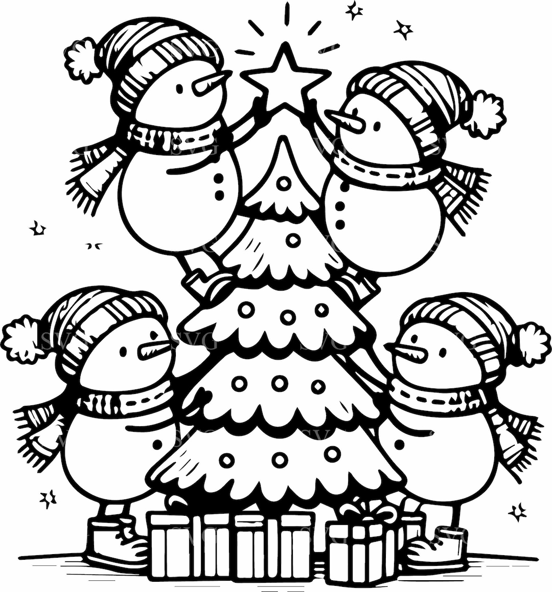 Snowman SVG 4 Cut File Decorating Christmas Tree With Star - Holiday ...