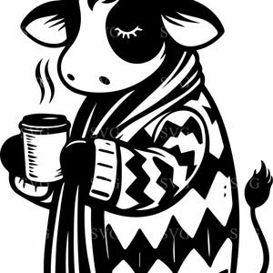 4 Cow SVG Cut File for Cricut – Cute Cow in Sweater Holding Mug – Farm ...