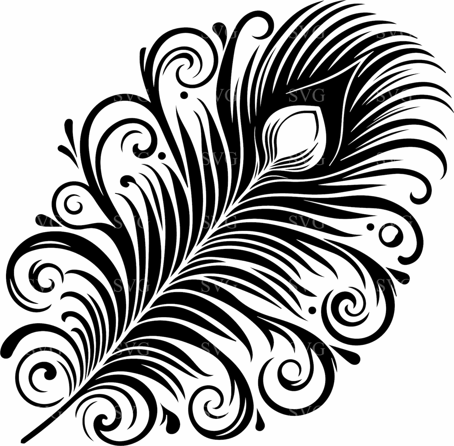 6 Peacock Feather SVG Cut File, Ornate Feather Design for Cricut and ...