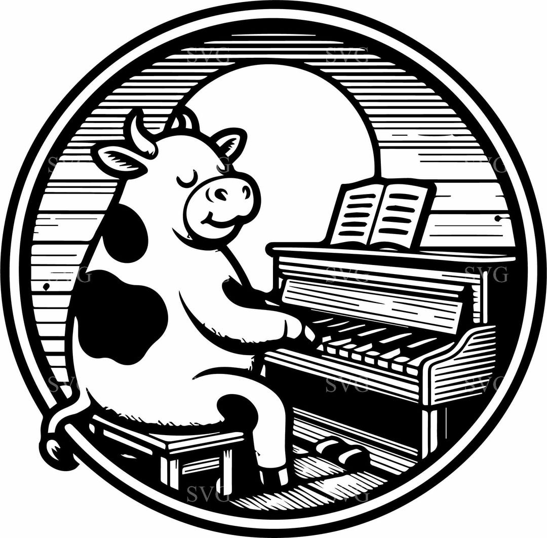 Cow Playing Piano SVG, 3 Whimsical Farm Animal With Musical Scene Cut ...