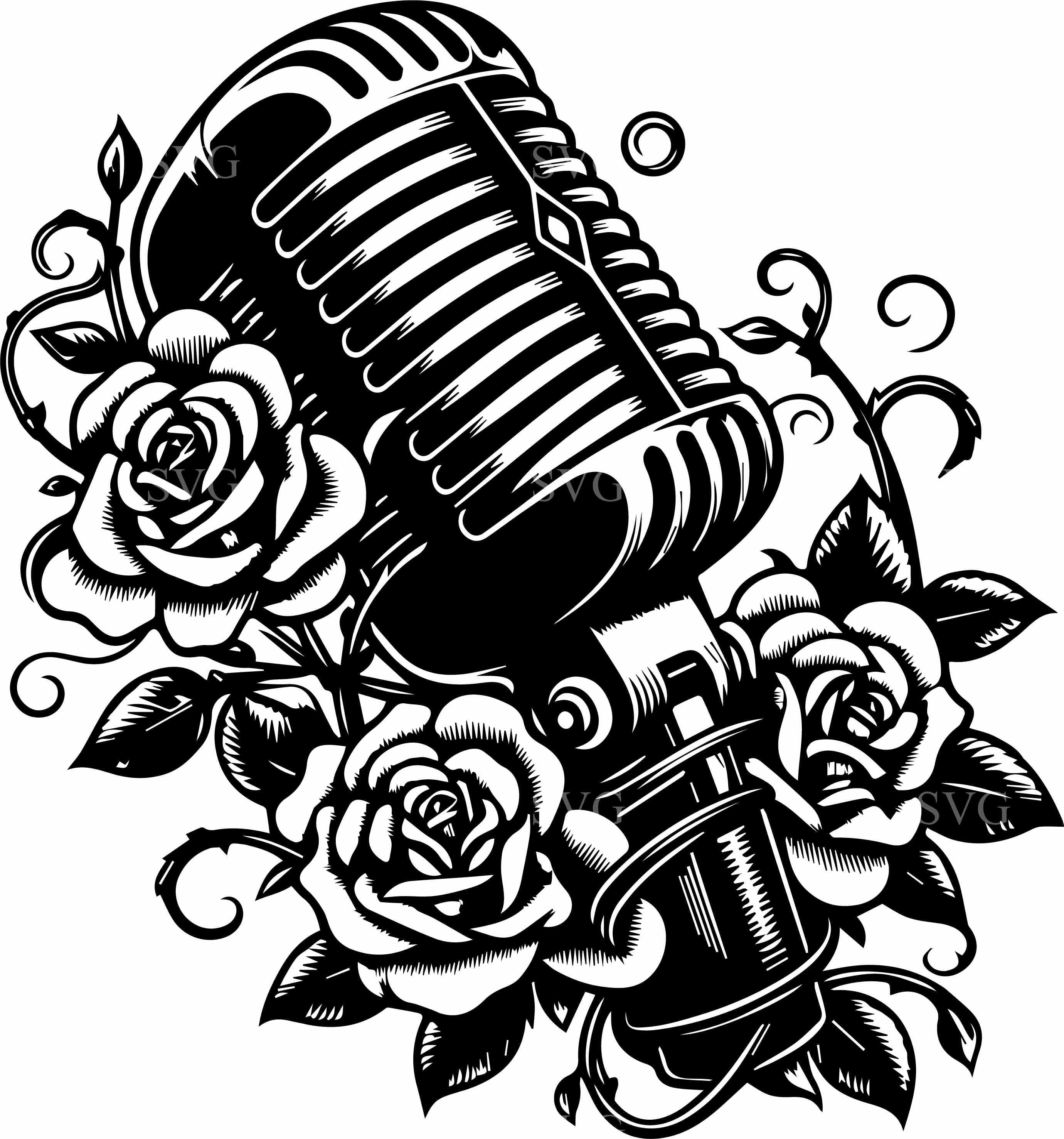Vintage Microphone SVG – Floral Mic With Roses Cut File for Cricut ...