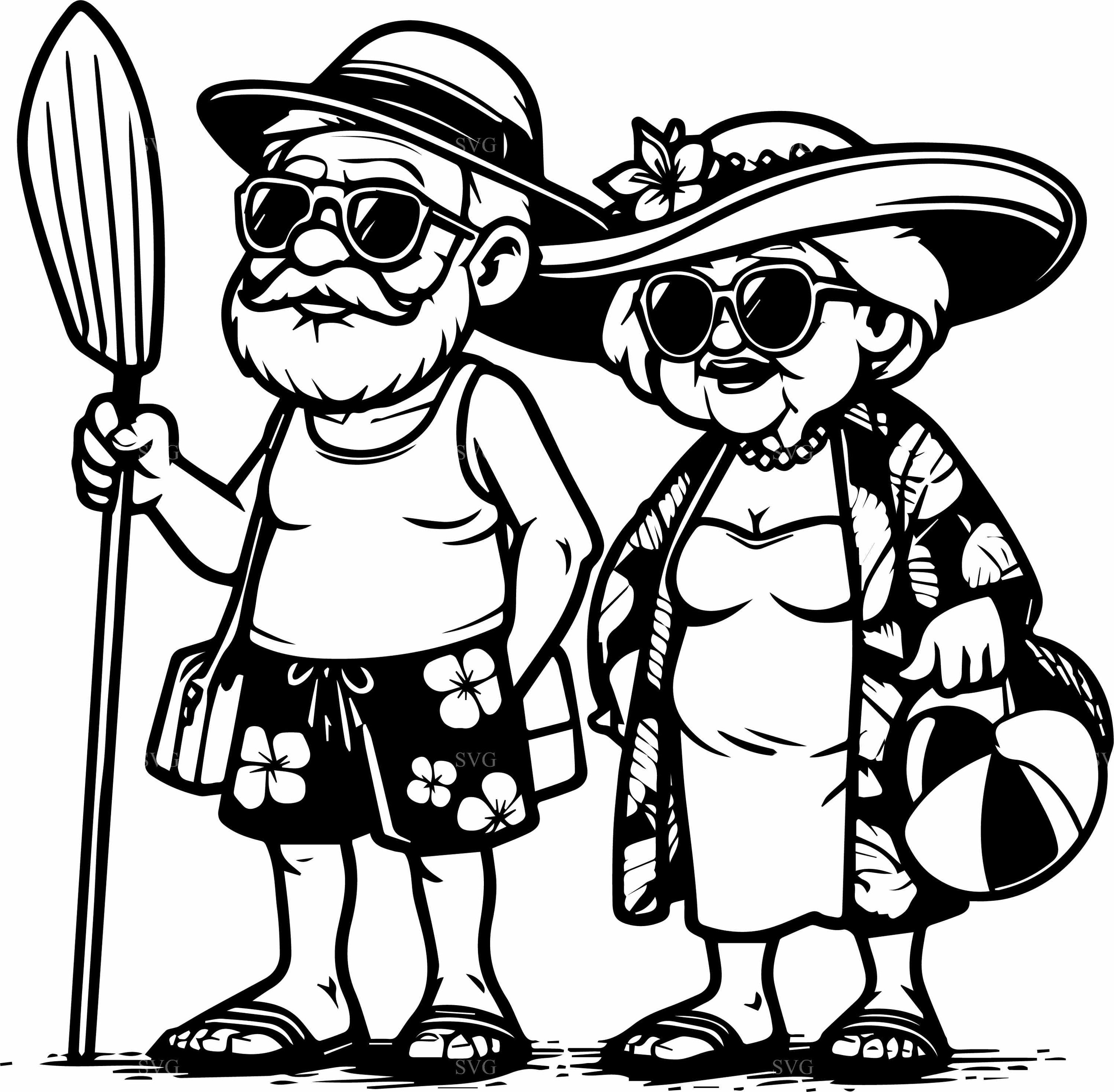 6 Senior Couple Beach SVG Cut File - 6 Fun Retired Couple in Vacation ...