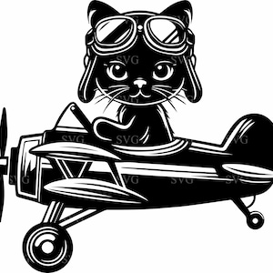 Aviator Cat SVG, 4 Pilot Kitten in Vintage Airplane, Funny Flying Cat ...