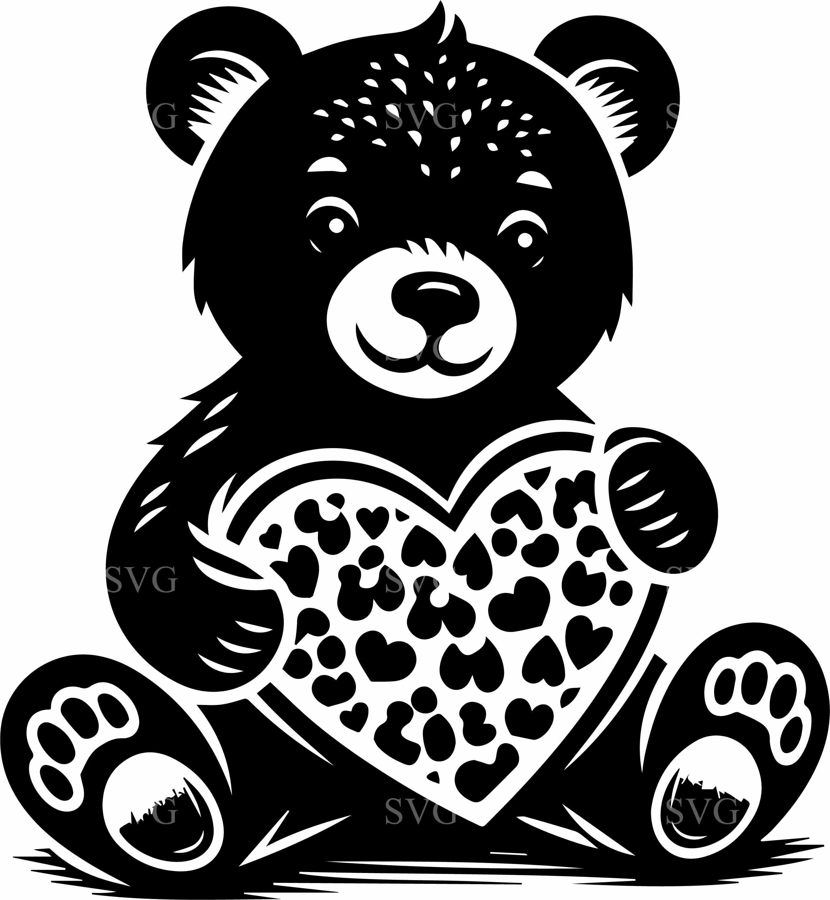 6 Valentine Bear SVG – Love Bear Holding Heart Romantic Nursery Kids ...