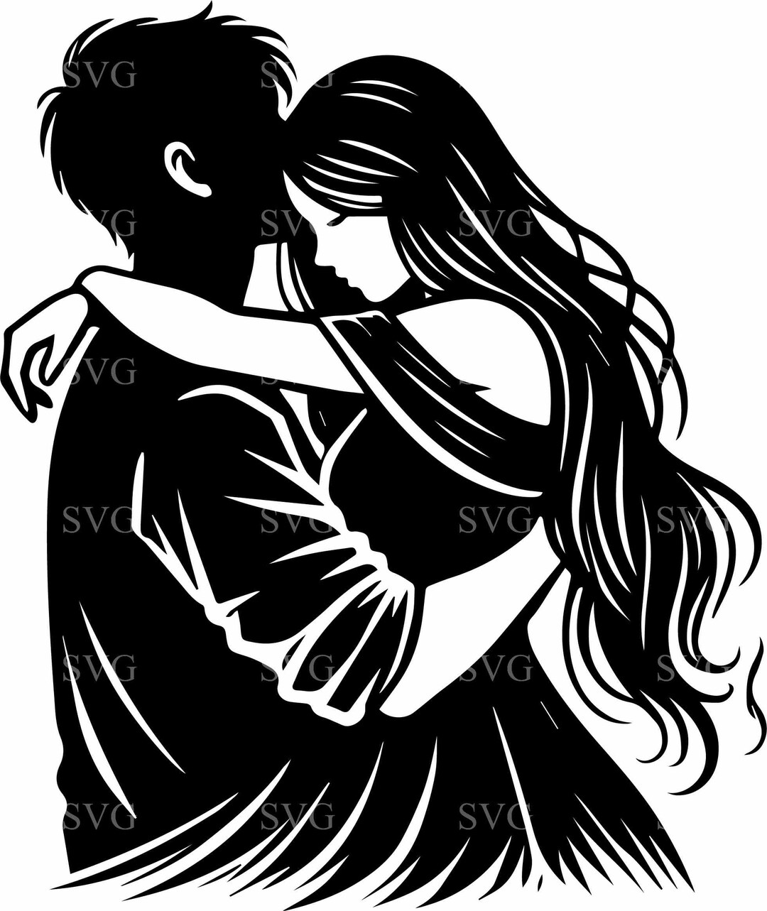 Romantic Couple Hugging SVG 4 Cut File - Silhouette of Boy and Girl ...