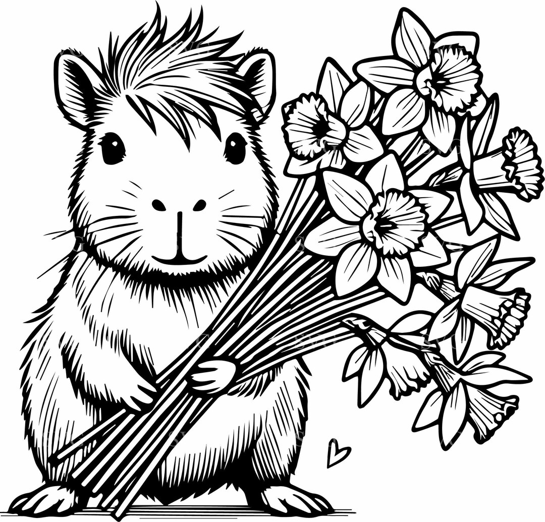 Capybara With Daffodils SVG, 4 Cute Animal Holding Flowers Cut File ...