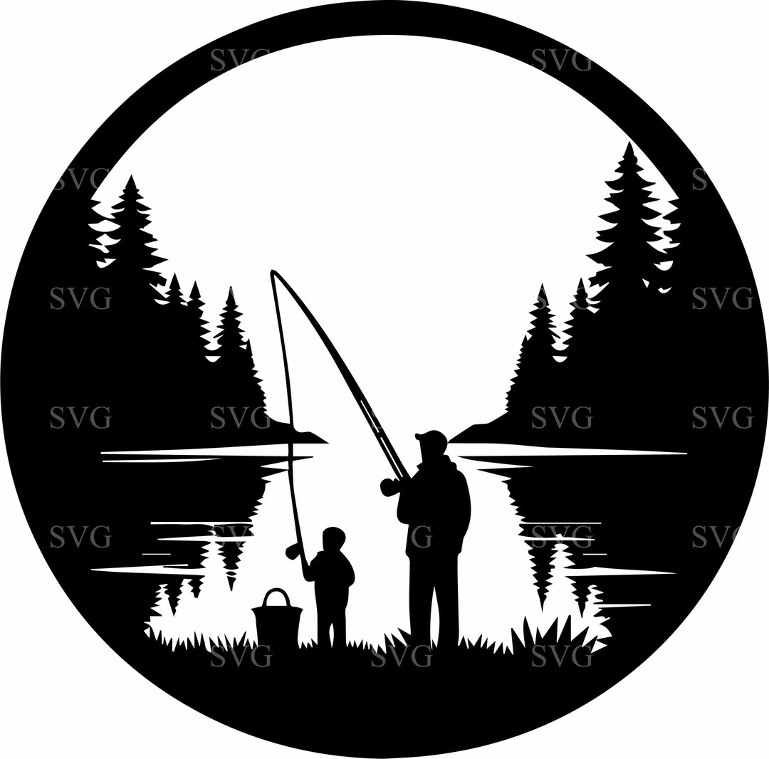 5 Lake Fishing SVG Cut File, Father and Son Silhouette by Water ...