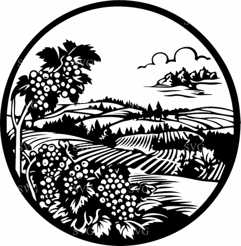 4 Vineyard SVG Cut File – Scenic Grapevine Silhouette, Rustic Wine ...