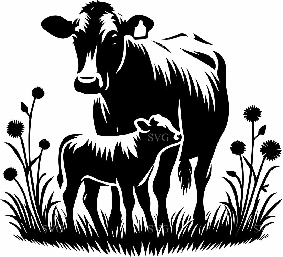 4 Cow and Calf SVG – 4 Farm Animal Cut File – Pasture Scene Design for ...