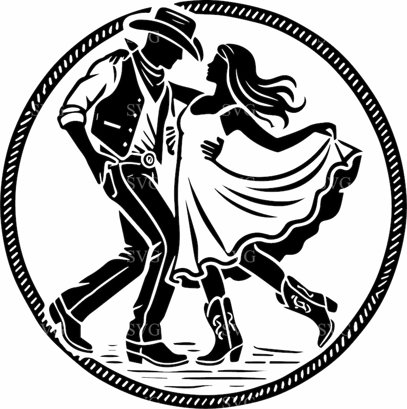 6 Cowboy Dancing Couple SVG, 6 Western Dance Silhouette Cut File ...