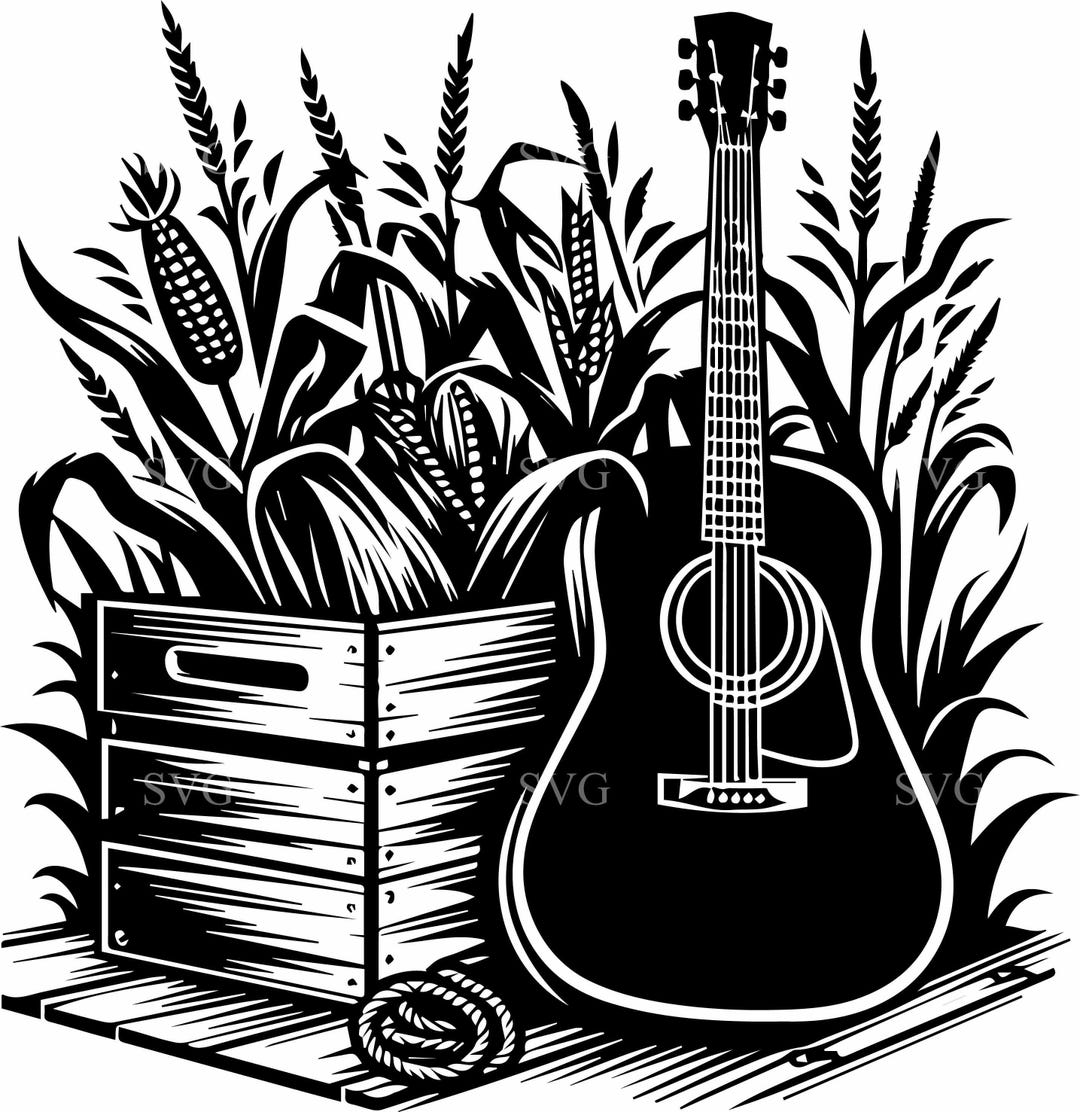 4 Farm Guitar SVG – Acoustic Cornfield, Rustic Music Cut File (digital ...