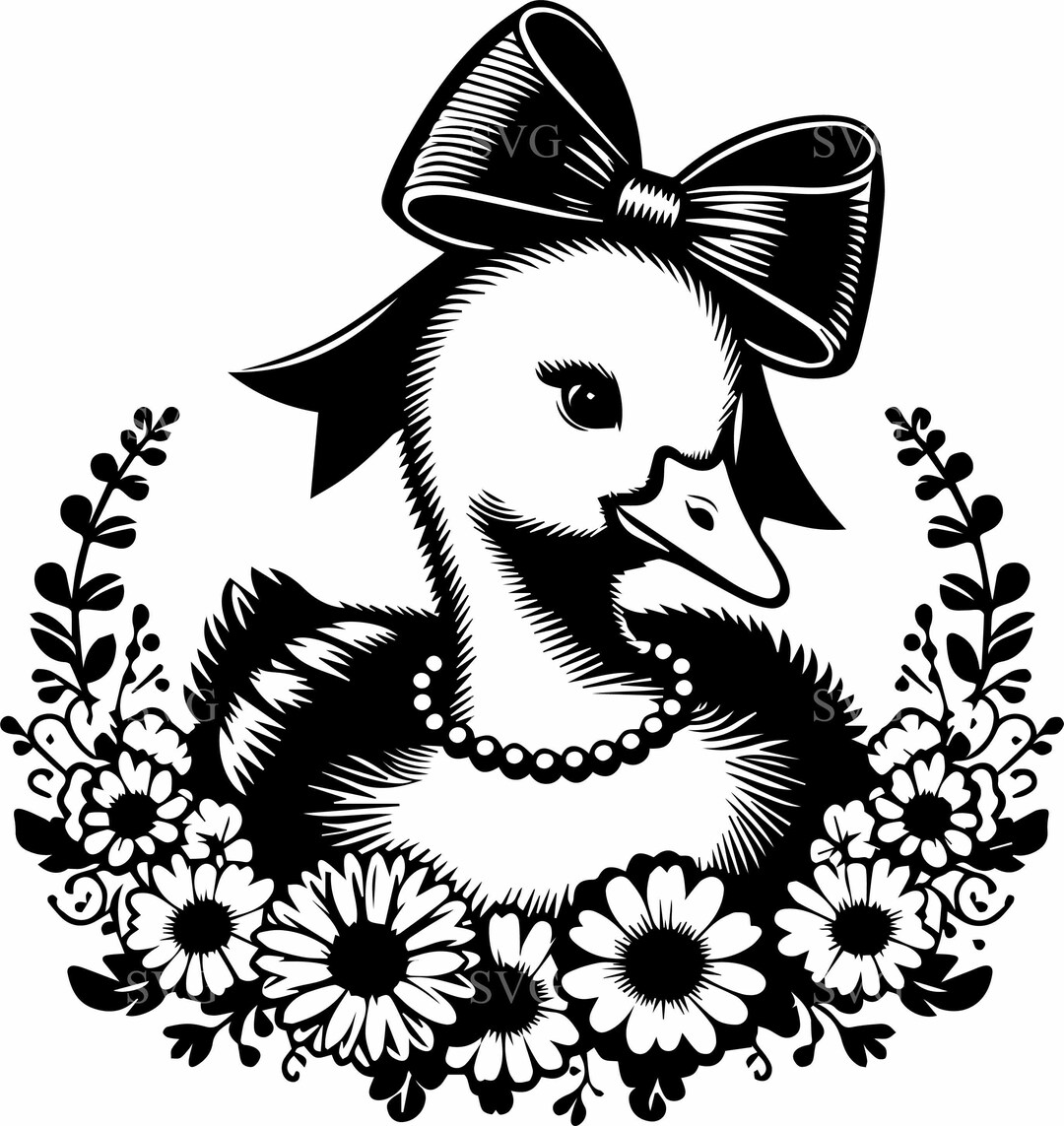 4 Floral Duck SVG Cut File With Bow Vintage Animal Design for Nursery ...