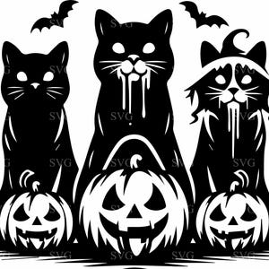 5 Halloween Cats SVG, Cute Witch Cats With Pumpkins Cut File, Trick or ...