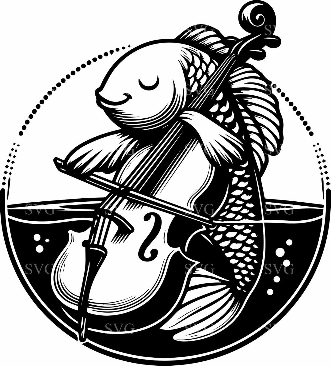 Musical Fish SVG 6 Cut File - Fish Playing Cello Clipart for Cricut ...