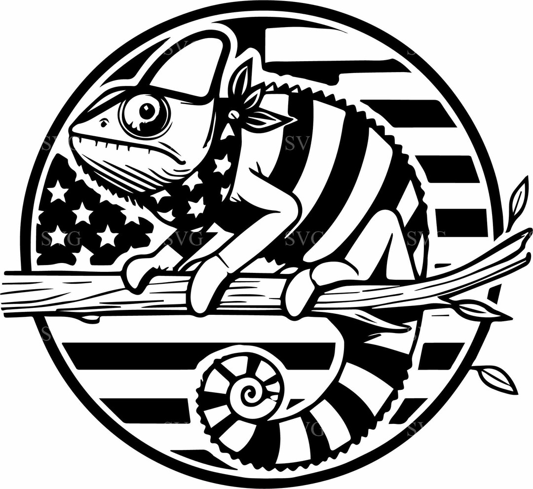 4 American Chameleon SVG 4 Cut File, Patriotic Lizard on Branch Digital ...