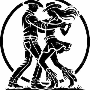 6 Cowboy Couple Dancing SVG, Western Silhouette, Country Dance Digital ...