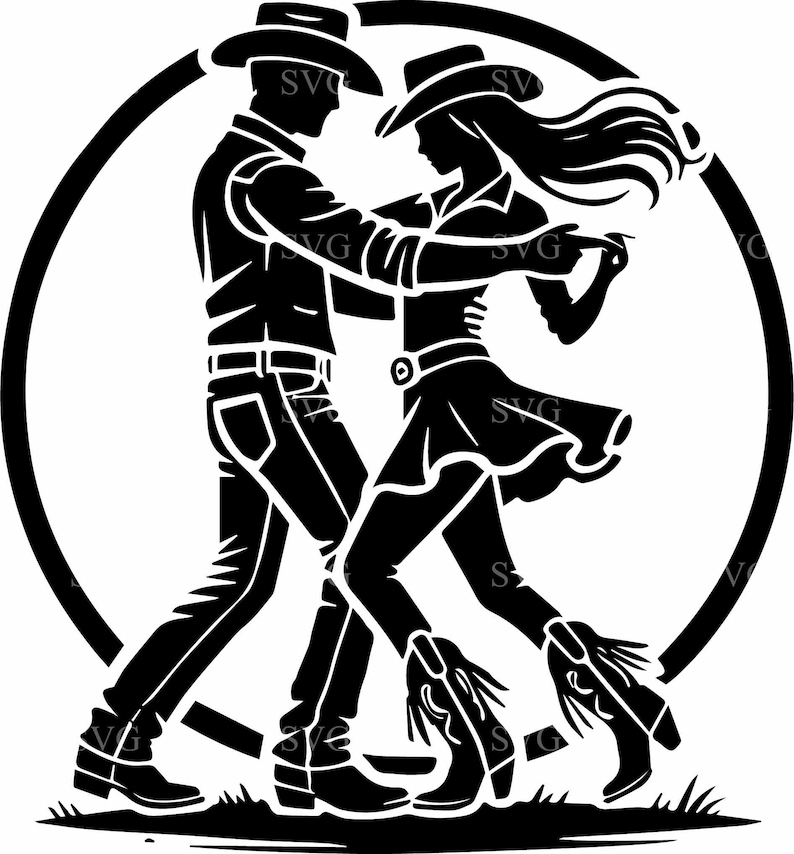 6 siluetas de vaqueros bailando en formato SVG, archivo de corte ...