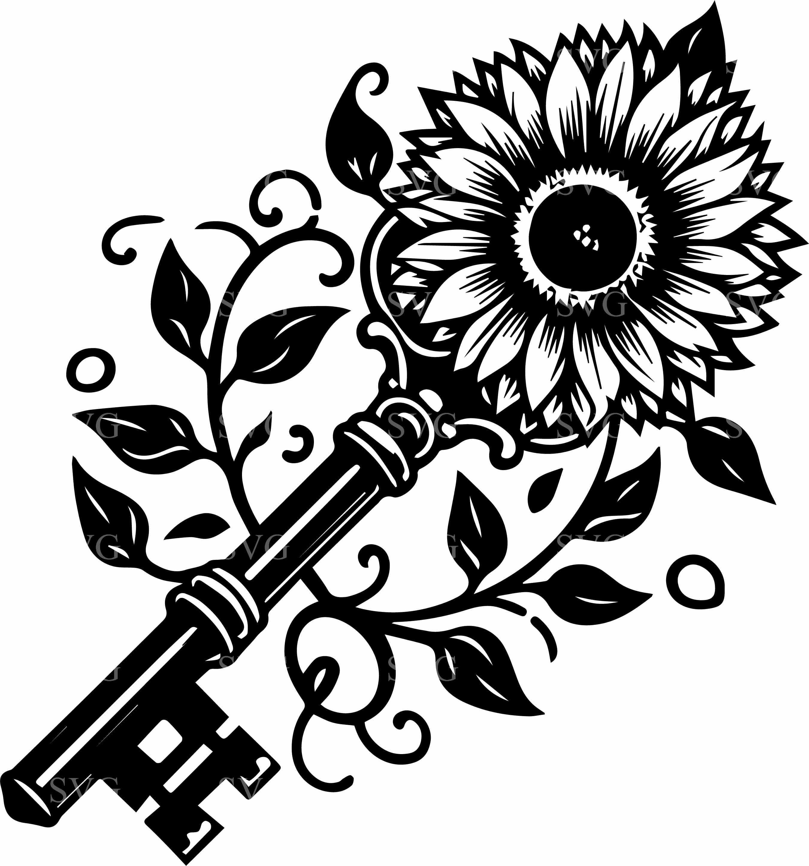 7 Sunflower Key SVG, Vintage Floral Clipart (digital Download) - Etsy